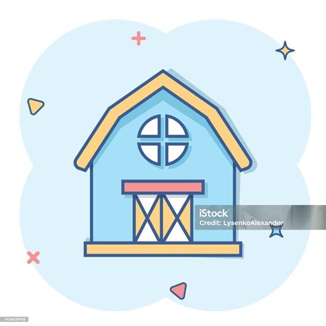 만화 스타일의 헛간 아이콘 흰색 고립 된 배경에 농장 집 만화 벡터 그림 농업 창고 스플래시 효과 비즈니스 개념 개념에 대한