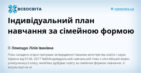 Індивідуальний план навчання за сімейною формою Інші методичні матеріали Англійська мова