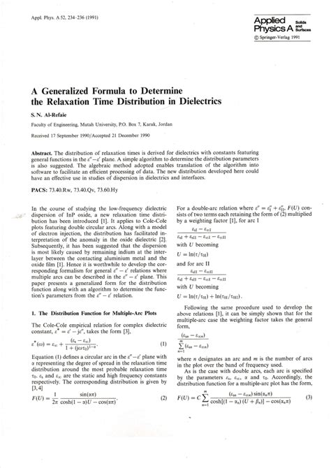 Pdf A Generalized Formula To Determine The Relaxation Time Distribution In Dielectrics