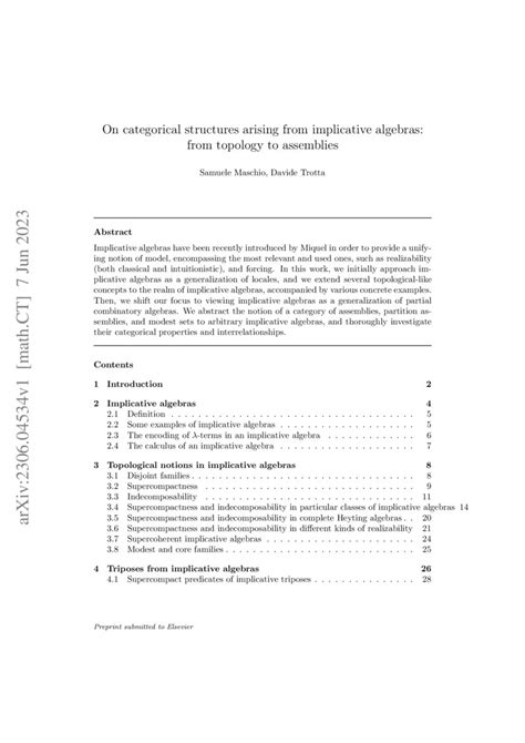 On Categorical Structures Arising From Implicative Algebras From Topology To Assemblies Deepai