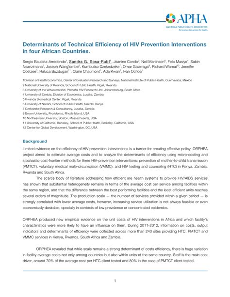 Pdf Assessing Technical Efficiency Of Hiv Prevention Interventions In