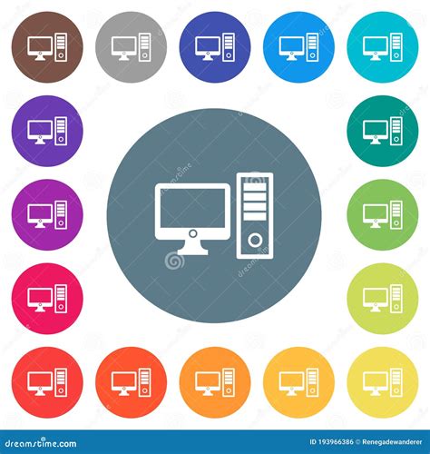 Desktop Computer Flat White Icons On Round Color Backgrounds Stock Vector Illustration Of
