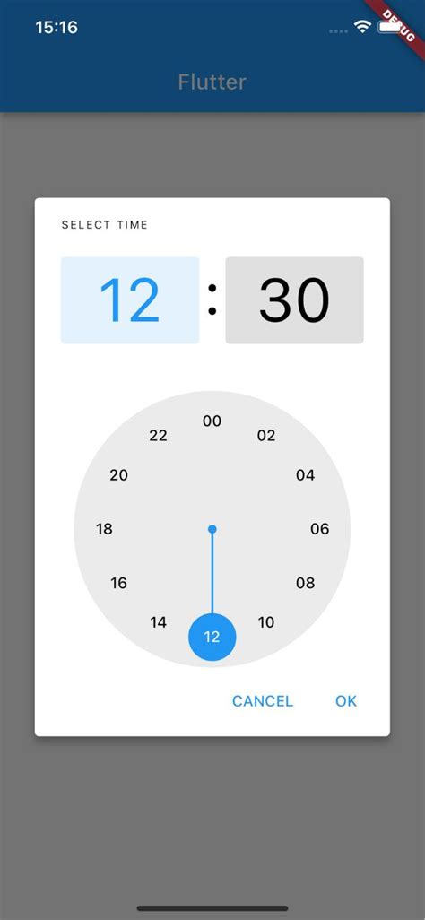 FlutterTimePickerで時計を表示して時刻を入力する