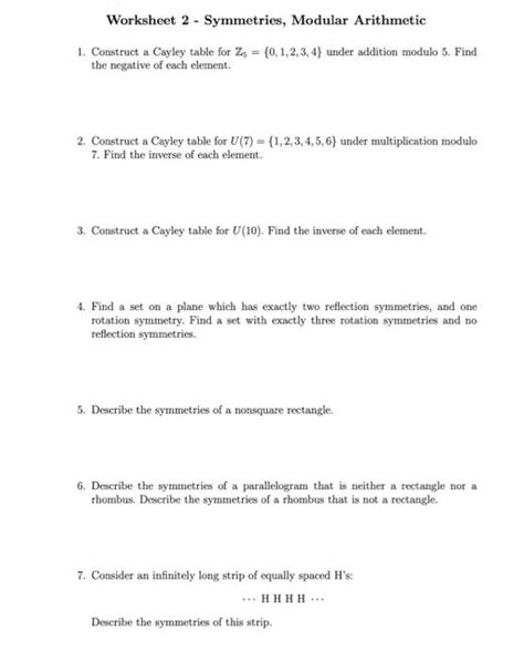 Solved Worksheet 2 Symmetries Modular Arithmetic 1