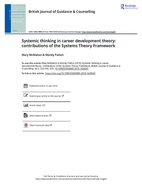 Systemic Thinking In Career Development Theory Pdf System Systems Theory