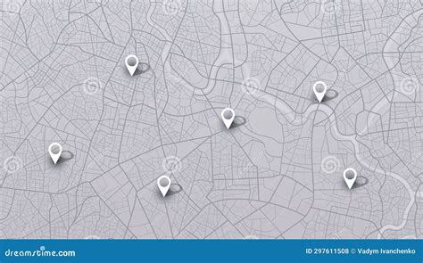 Gps Tracking Map Streets And Blocks Route Track Navigation Pins On