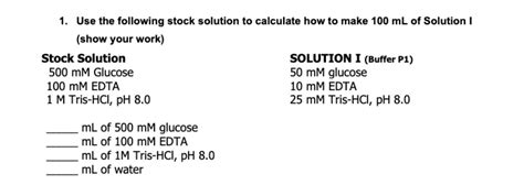 solved use the following stock solution to calculate how to