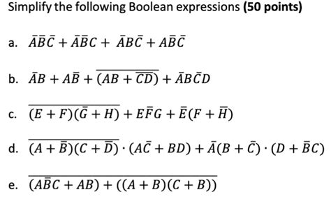Solved Simplify The Following Boolean Expressions