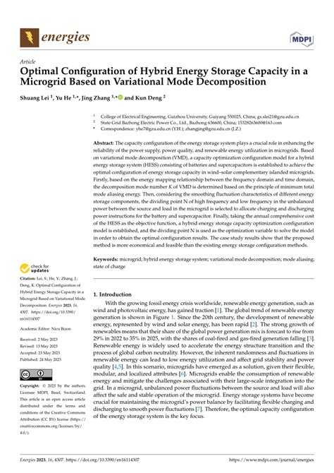 Pdf Optimal Configuration Of Hybrid Energy Storage Capacity In A Microgrid Based On