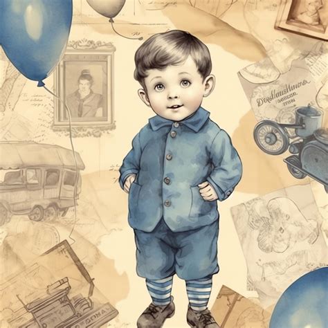 Premium Ai Image Vintage Portrait Of A Cute Little Boy Old Paper Junk
