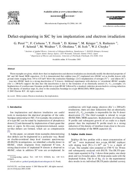 Pdf Defect Engineering In Sic By Ion Implantation And Electron
