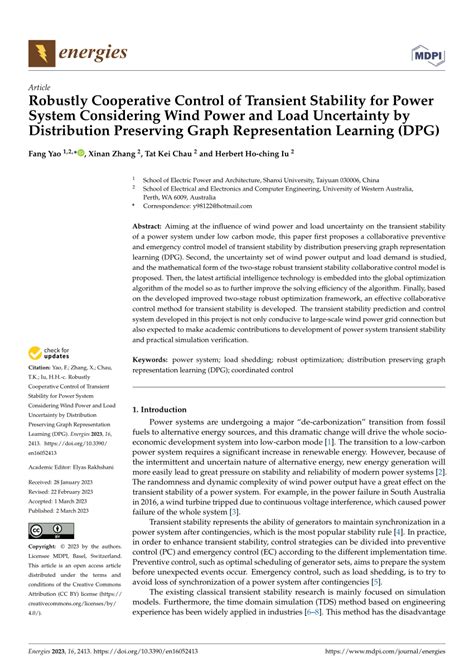 PDF Robustly Cooperative Control Of Transient Stability For Power System Considering Wind