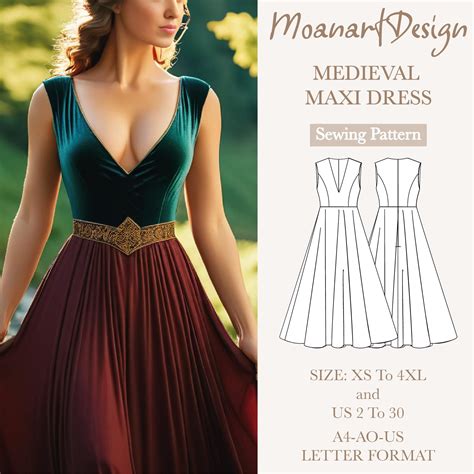 Best 13 V Neck Medieval Maxi Dress Pdf Pattern Renaissance Victoria