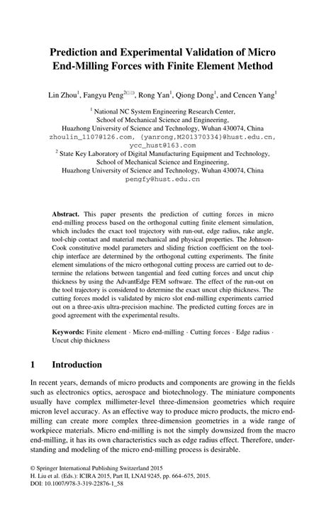 Pdf Prediction And Experimental Validation Of Micro End Milling