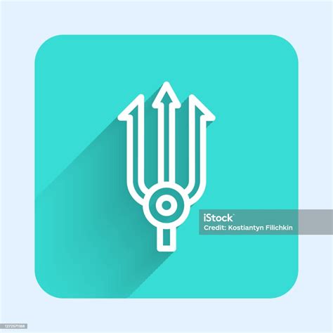 긴 그림자로 격리 된 흰색 라인 해왕성 트라이던트 아이콘 녹색 정사각형 버튼입니다 벡터 개념에 대한 스톡 벡터 아트 및 기타 이미지 개념 고대의 그리스 문화 Istock