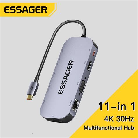 Essager USB C HUB In Converter Type C To HDMI VGA RJ Card Reader PD W Adapter For Mbk