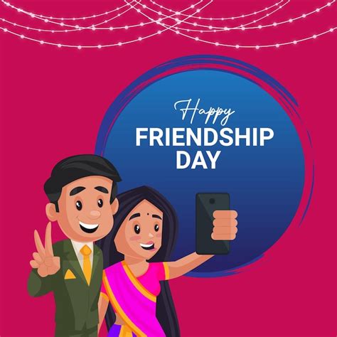 행복 한 우정의 날 만화 스타일 템플릿의 배너 디자인 프리미엄 벡터