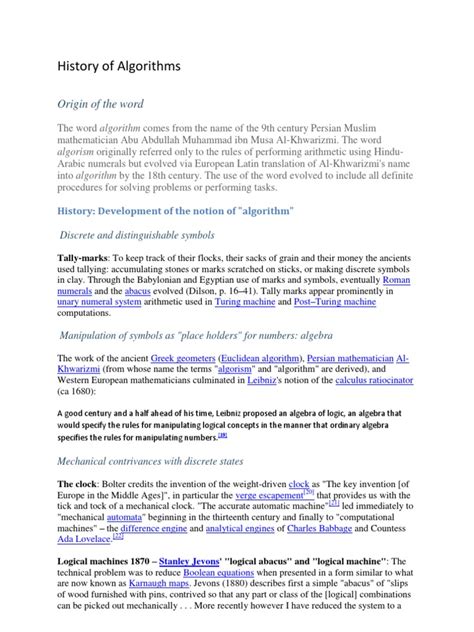 History Of Algorithms Pdf Algorithms Theoretical Computer Science