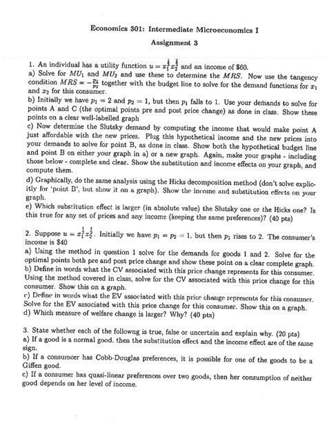 Solved Economics 301 Intermediate Microeconomics I