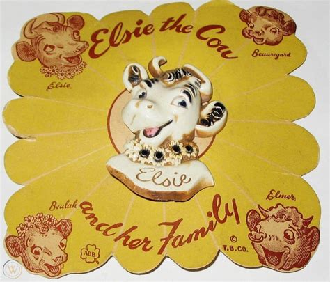 Vintage Elsie The Cow Pin On Rare Original Advertising Card Sign