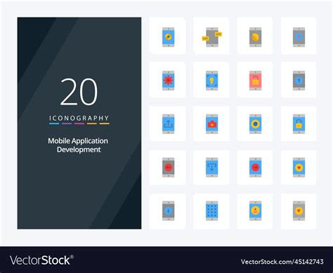 20 Mobile Application Development Flat Color Icon Vector Image