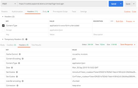 SSO Login POST Login Service Akana API Platform API