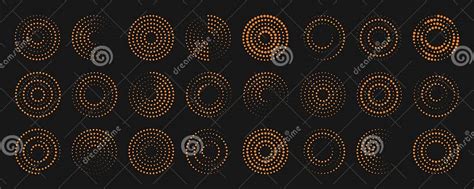 Dot Circle Pattern Orange Round Halftone Dot Patterns Spiral Halftones Frame Set Of Swirl
