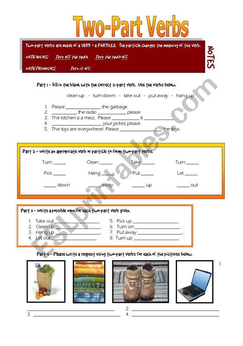 Two Part Verbs Esl Worksheet By Gofish343