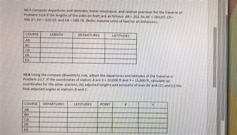 solved 10 7 compute departures and latitudes linear