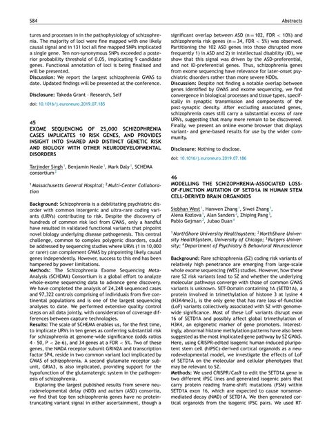 Pdf 46 Modelling The Schizophrenia Associated Loss Of Function Mutation Of Setd1a In Human