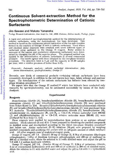 Pdf Continuous Solvent Extraction Method For The Spectrophotometric Determination Of Cationic
