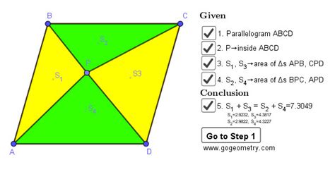 Igs Dynamic Geometry 1463 Parallelogram Interior Point Opposite Triangles With Equal Sum Of