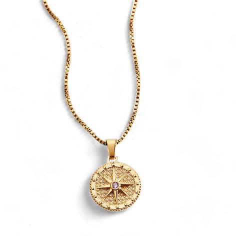 Birthstone Compass Pendant Necklace Mint And Lily