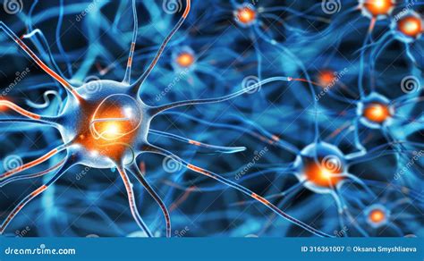 illuminated neural network synapse concept in blue tones stock image