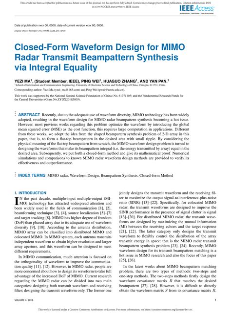 PDF Closed Form Waveform Design For MIMO Radar Transmit Beampattern Synthesis Via Integral