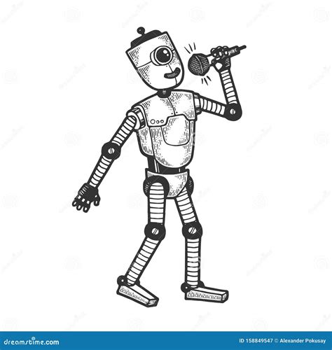 robot singer vocalist sketch engraving stock vector illustration of