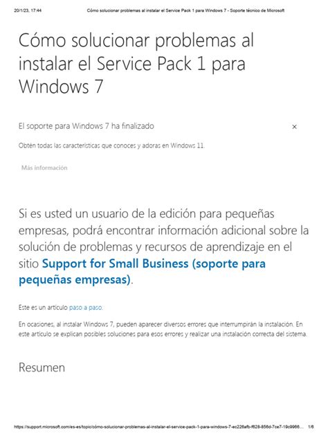 Cómo Solucionar Problemas Al Instalar El Service Pack 1 Para Windows 7 Soporte Técnico De