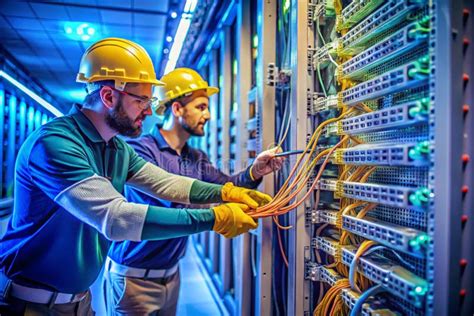 Engineers Inspecting Server Racks And Ensuring The Functionality Of