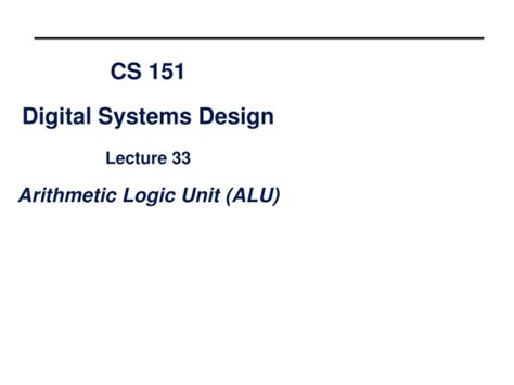 Ppt Overview Of Arithmetic Logic Units Alu In Digital Systems