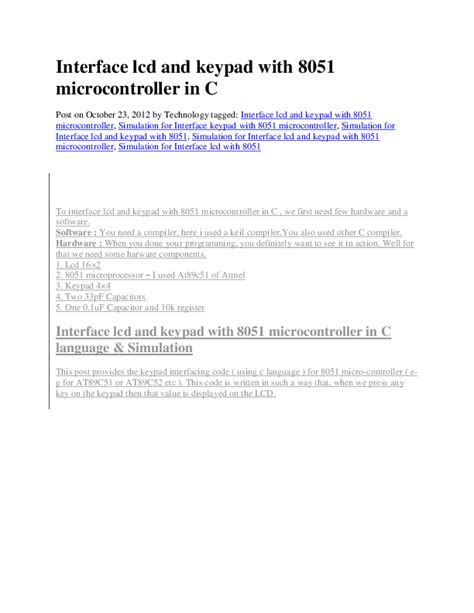 Doc Interface Lcd And Keypad With 8051 Microcontroller In C
