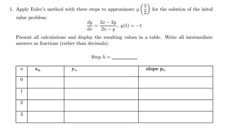 solved apply euler s method with three steps to approximate