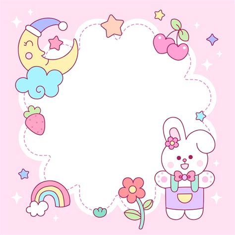 Premium Vector Rabbit Cartoon With Cute Frame On Pink Background For