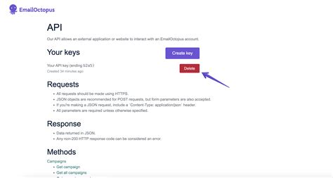 How To Create And Delete Api Keys Emailoctopus Knowledge Base
