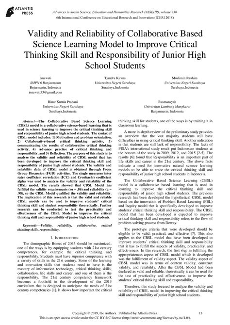 pdf validity and reliability of collaborative based science learning