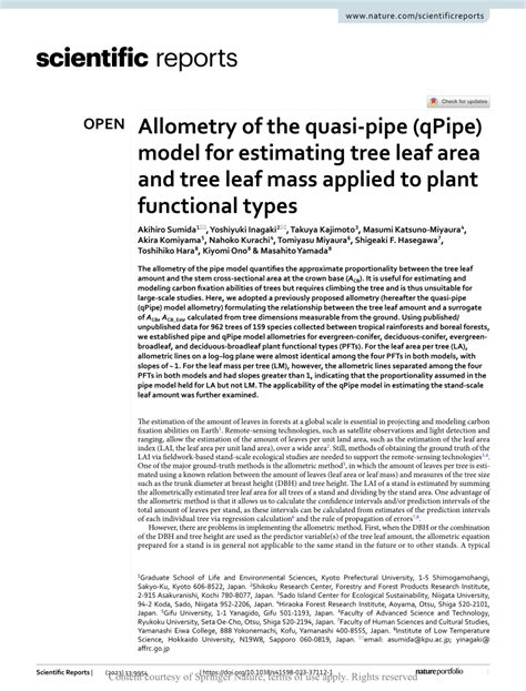Pdf Allometry Of The Quasi Pipe Qpipe Model For Estimating Tree Leaf Area And Tree Leaf Mass
