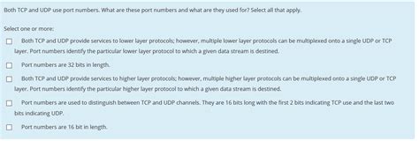 Solved Both Tcp And Udp Use Port Numbers What Are These