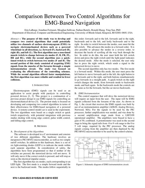 Pdf Comparison Between Two Control Algorithms For Emg Based Navigation