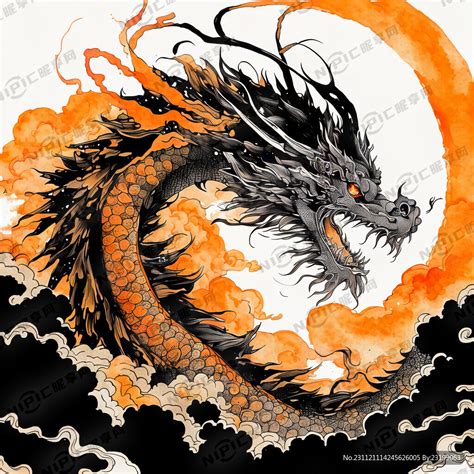 Ai创作图一条游动的龙 水彩插画风格 平涂 工笔 漫画式插画 祥云围绕浅白色和深橙色 充满能量的插画 鲜明的字符 昵图网