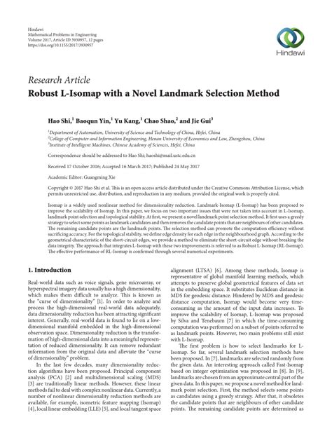 Pdf Robust L Isomap With A Novel Landmark Selection Method