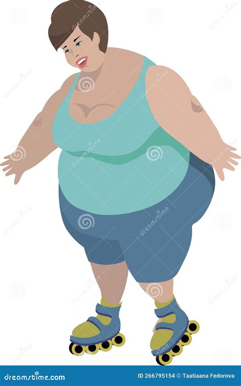 Chubby Cheerful Woman Learns To Roller Skate She Laughs She Is Happy